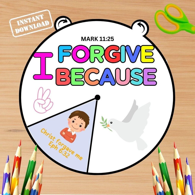 Forgiveness Scripture Coloring Wheel, Printable Bible Activity ...