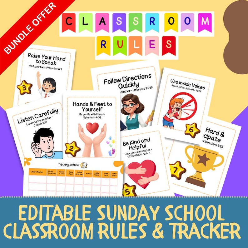 Editable Sunday School Class Rules Posters With Scripture and Behavior ...