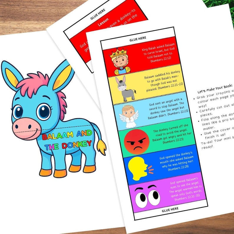 Balaam and the Donkey Folding Surprise Bible Craft: Bible Lesson Study ...