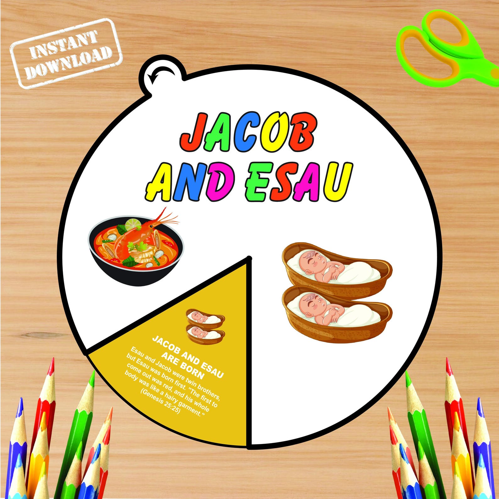 Jacob and Esau Coloring Wheel, Bible Craft, Bible Story Lesson, Sunday ...