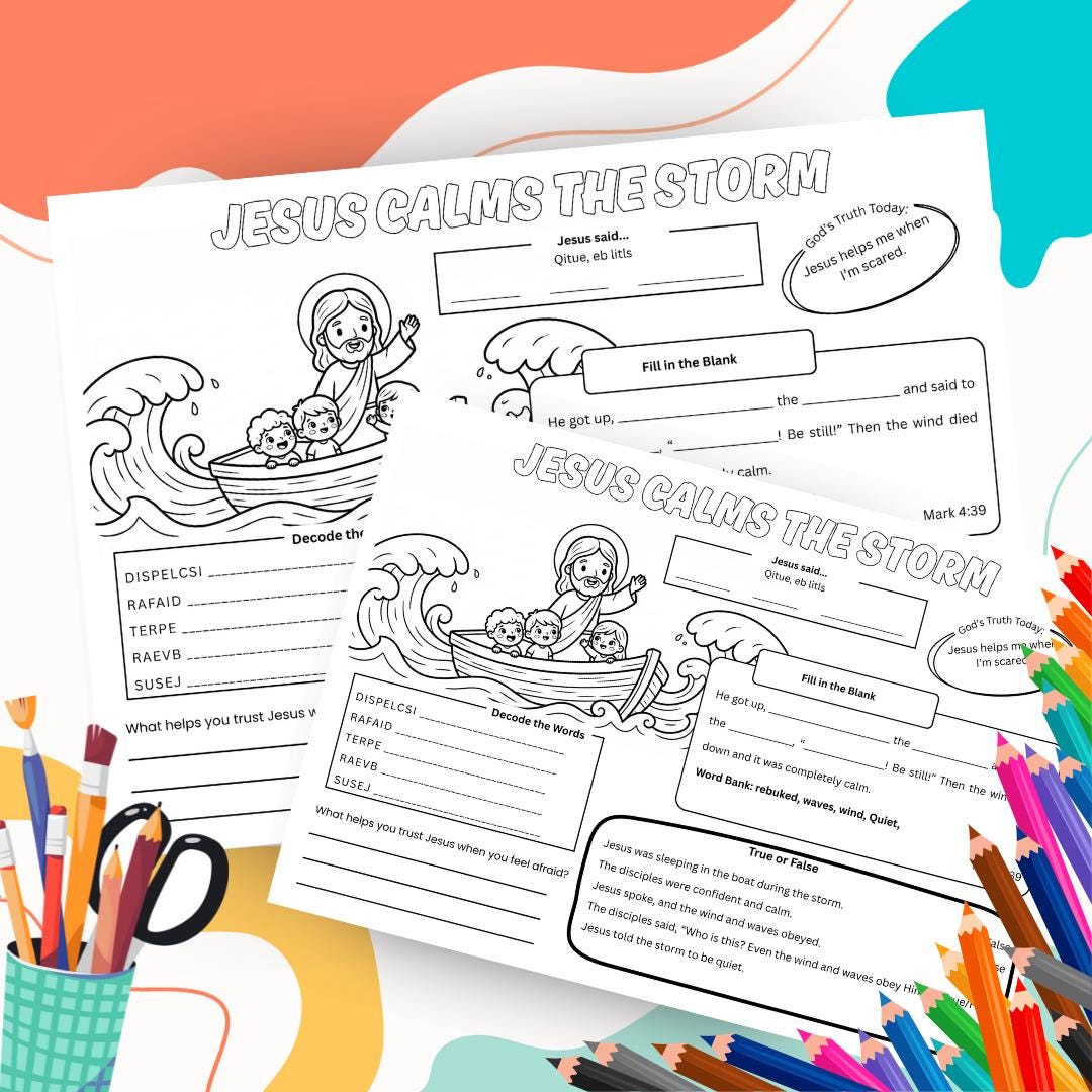 Jesus Calms the Storm Activity Sheet, Bible Craft, Bible Lesson, Memory ...