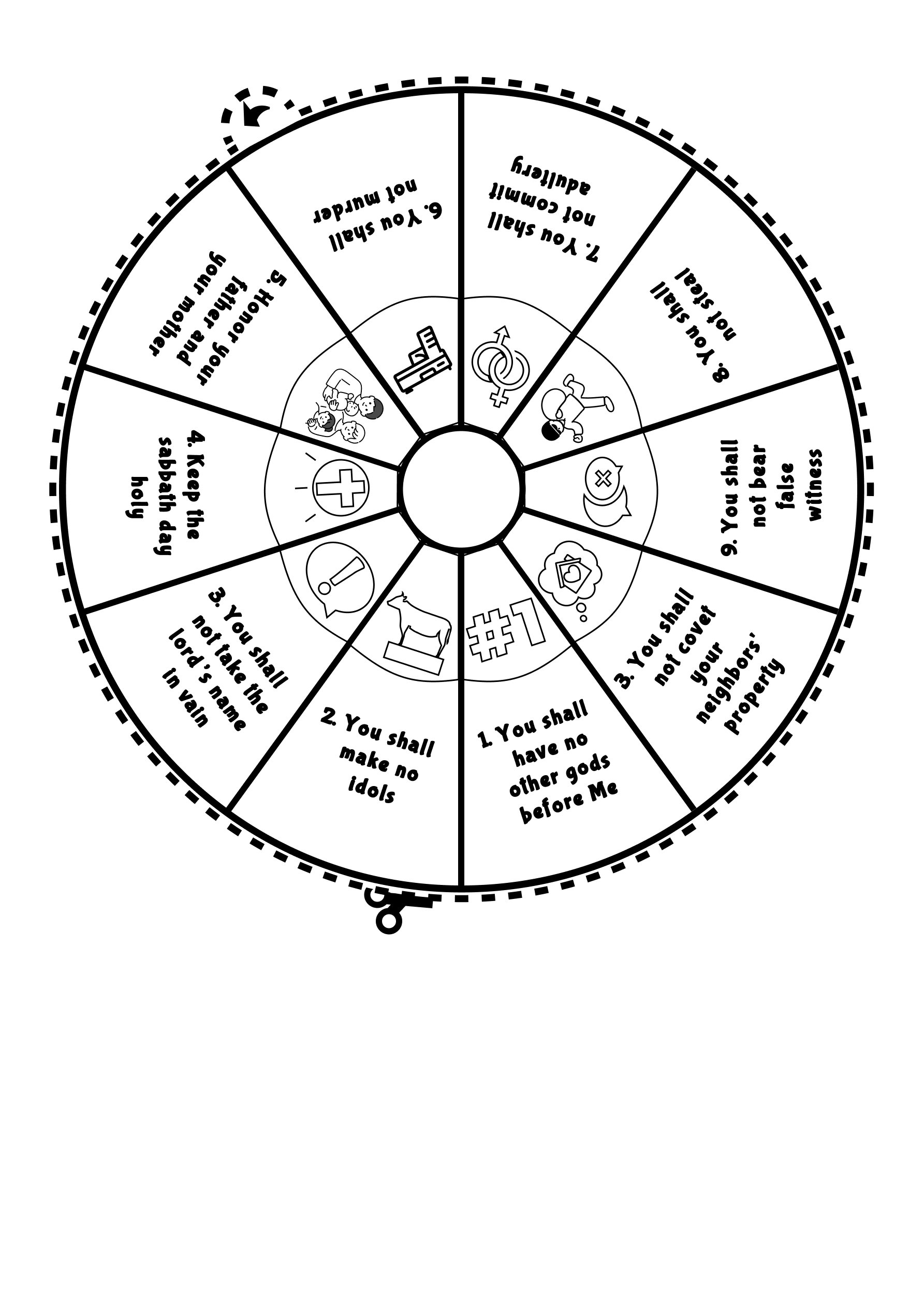 Ten Commandments Coloring Wheel, Bible Activity, Kids Bible Lesson ...