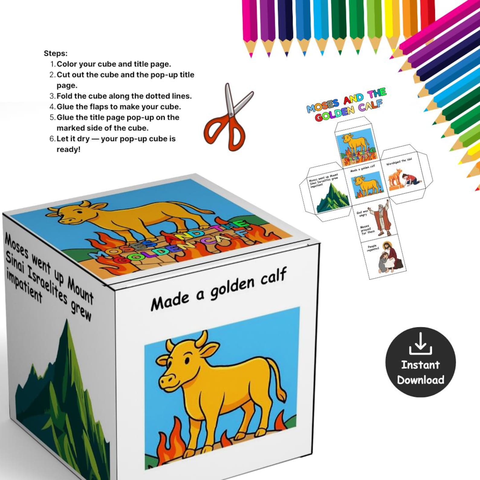 Moses Golden Calf Coloring Cube Craft, Bible Lesson, Bible Story ...