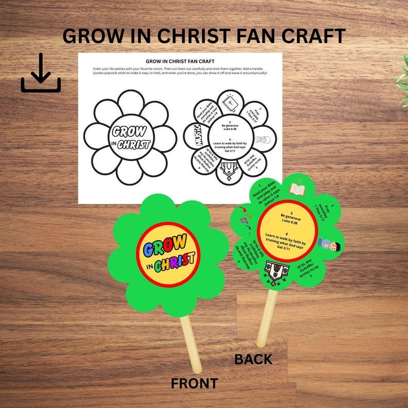 Growing in Christ Hand Fan Craft, Printable Activity for Kids, Sunday ...