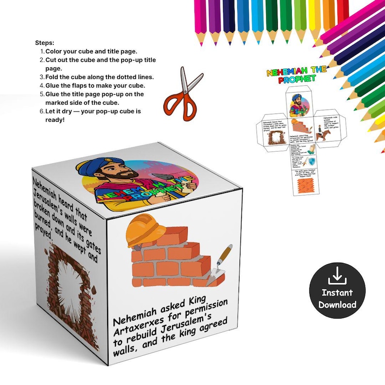 Nehemiah Cube, Bible Story Craft, Bible Lesson, Memory Game, Sunday ...