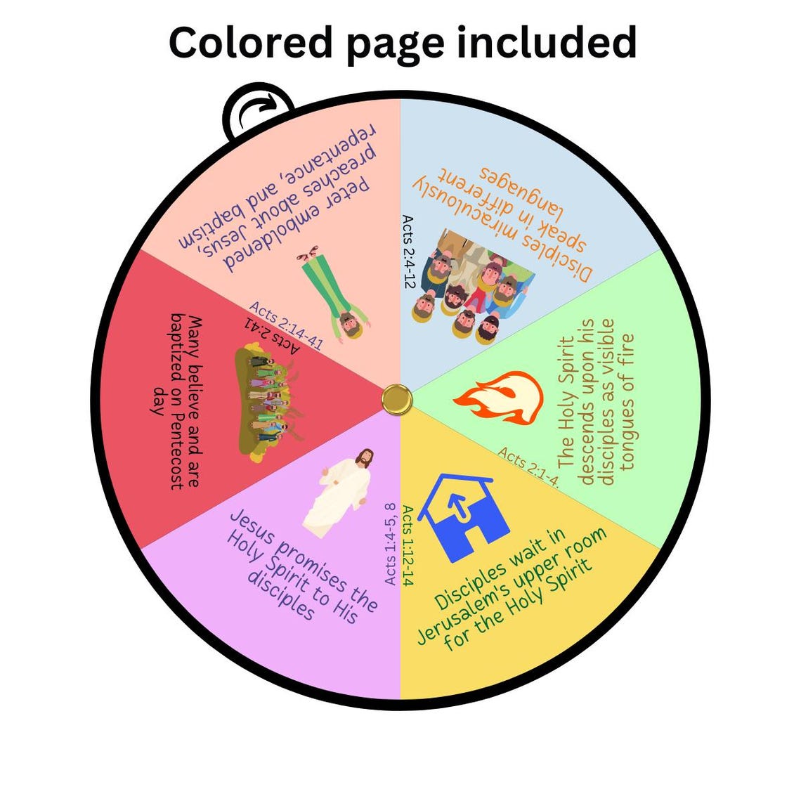 Pentecost Coloring Wheel, Acts 2 Bible Lesson, Sunday School Lesson ...