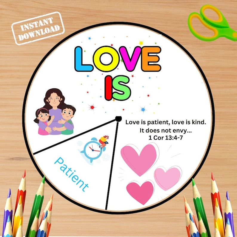 God is Love Coloring Wheel, Printable Bible Activity, Watercolor, Kids Bible Lesson, Memory Game ...