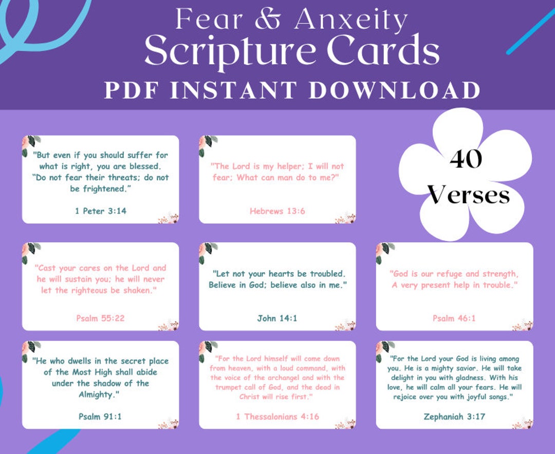 Fear and Anxiety Bible Verse Cards, Bible Study Printable, 40 Scripture ...
