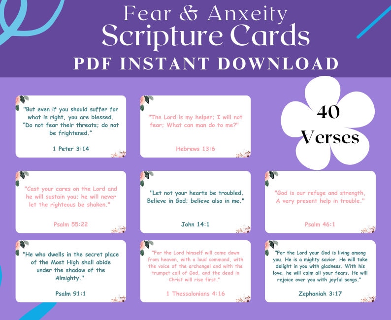 Fear and Anxiety Bible Verse Cards, Bible Study Printable, 40 Scripture ...