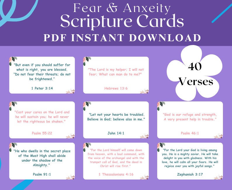 Fear and Anxiety Bible Verse Cards, Bible Study Printable, 40 Scripture ...