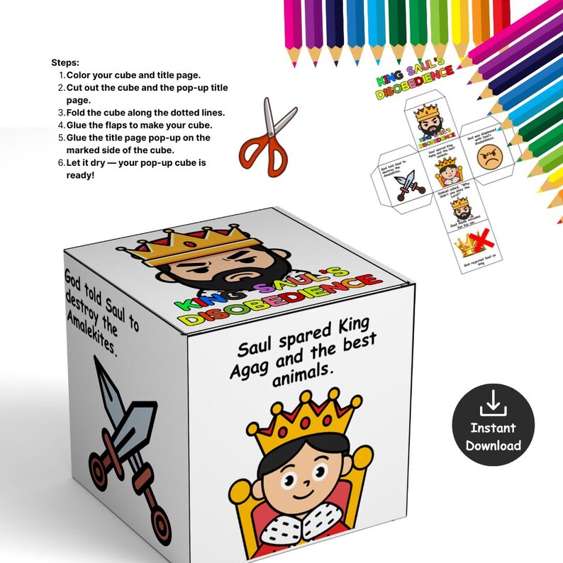 King Saul's Disobedience Coloring Cube Craft, Bible Study Lesson Sunday ...