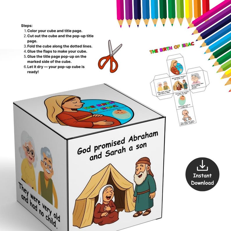 Isaac’s Birth Coloring Cube Craft, Memory Games, Bible Craft for Kids ...