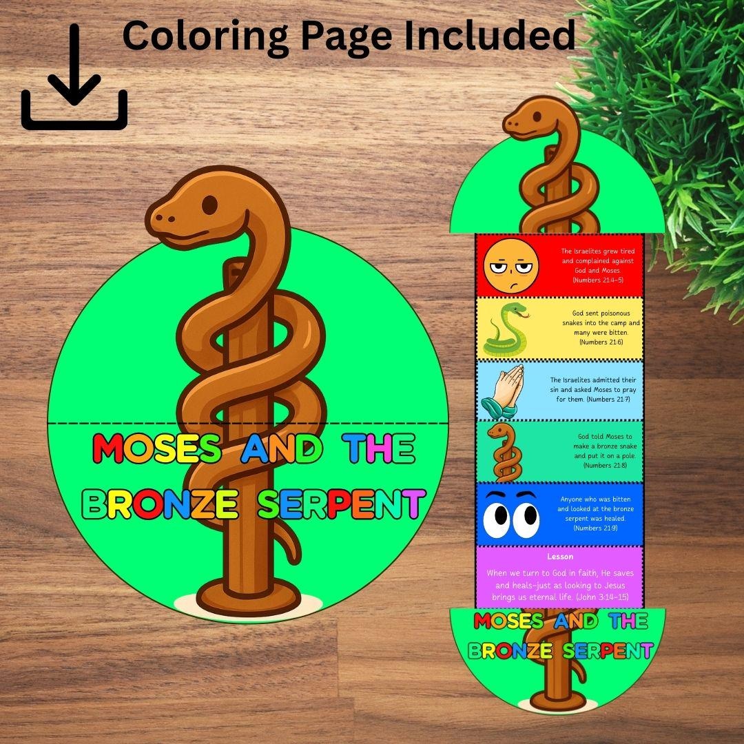 Moses and Bronze Serpent Folding Surprise Bible Craft, Bible Lesson ...