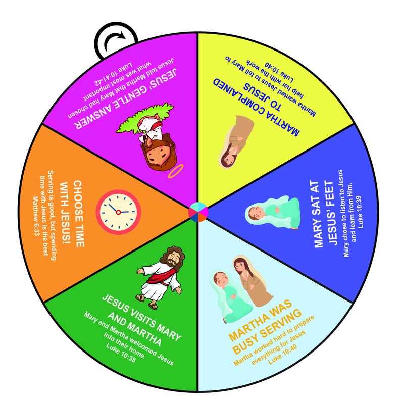 Mary and Martha With Jesus Coloring Wheel, Printable Bible Activity ...