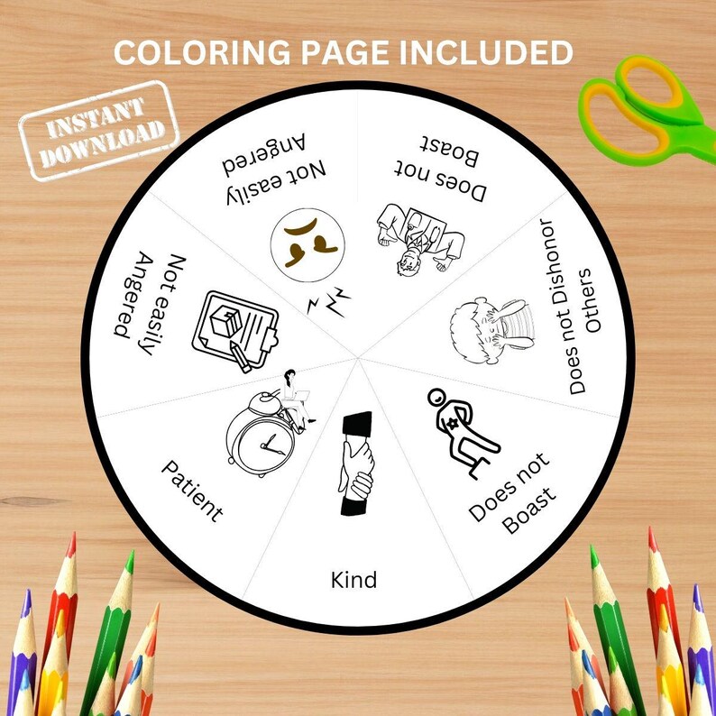 God is Love Coloring Wheel, Printable Bible Activity, Watercolor, Kids Bible Lesson, Memory Game ...