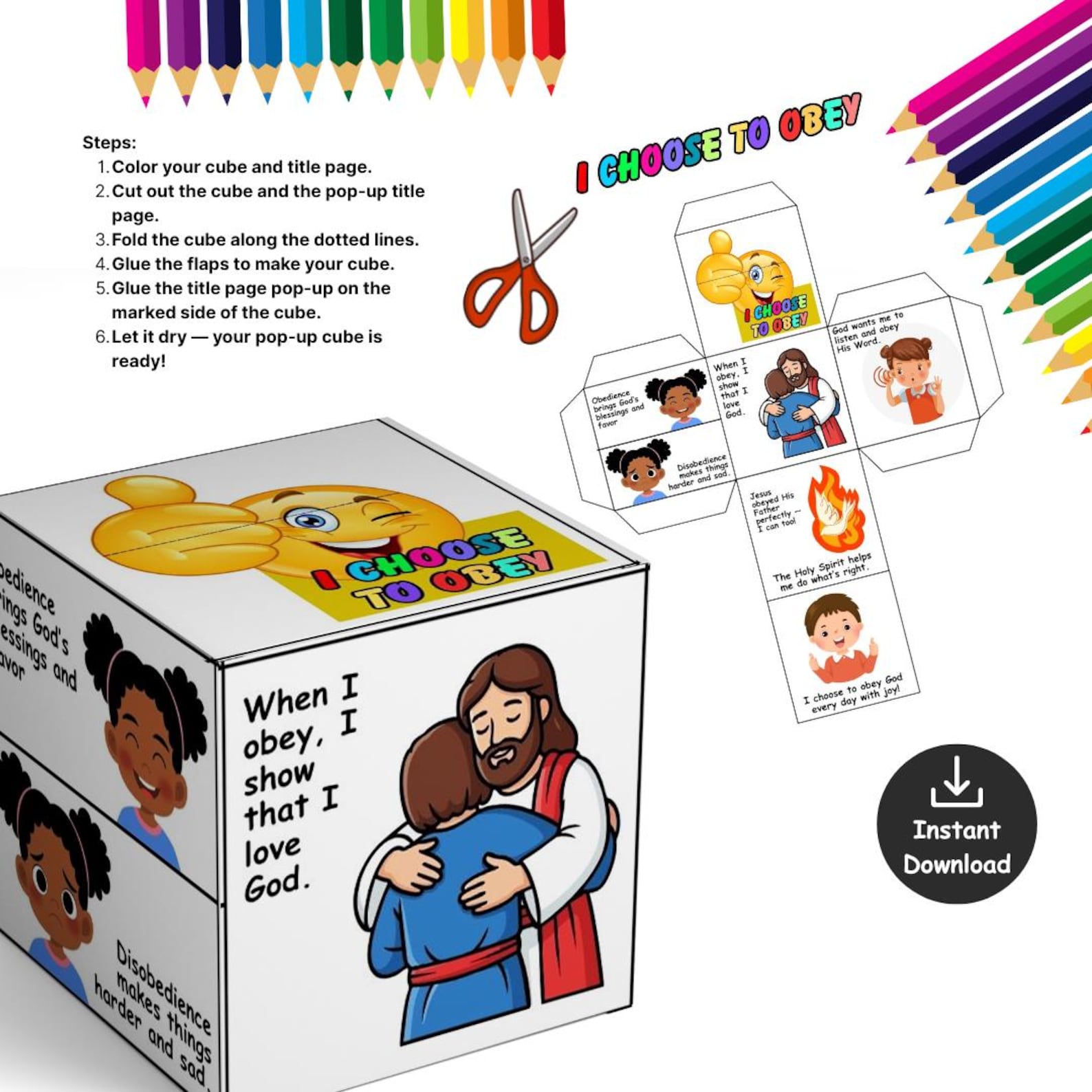 I Obey God Craft| Activity Cube Bible Craft| Bible Lesson| Sunday ...
