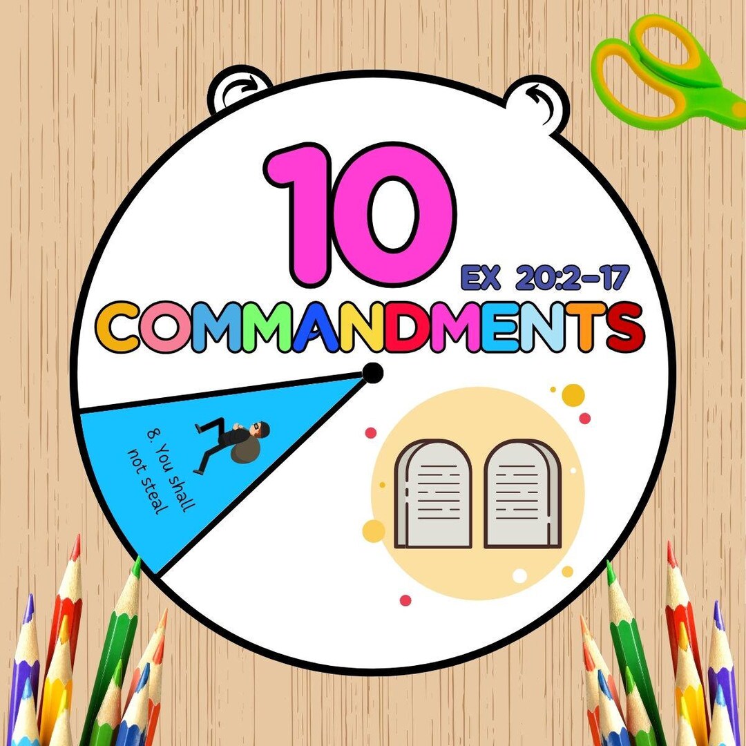 Ten Commandments Coloring Wheel, Bible Activity, Kids Bible Lesson ...