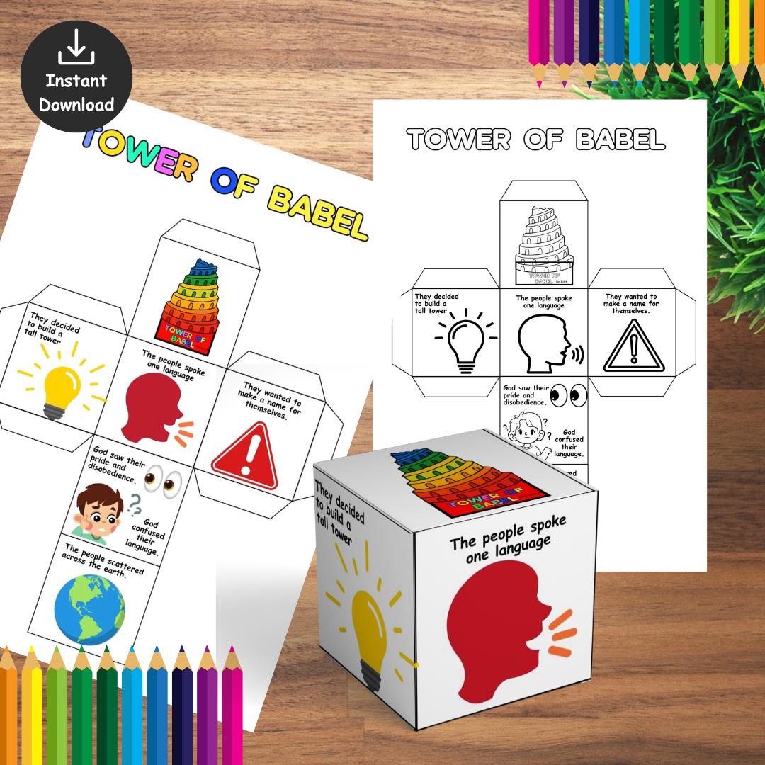 Tower of Babel Folding Cube Bible Craft, Bible Lesson, Memory Game ...