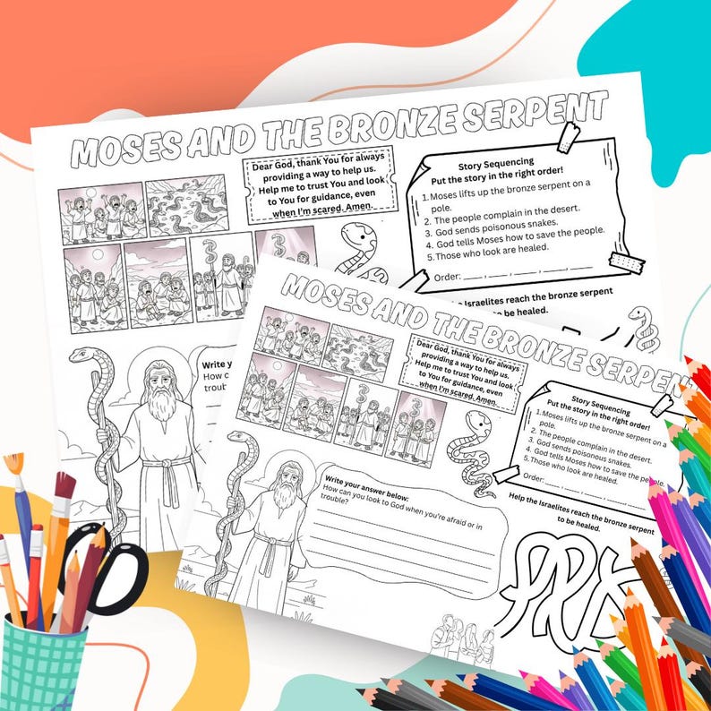 Moses and Bronze Serpent Activity Sheet, Bible Craft, Bible Lesson ...