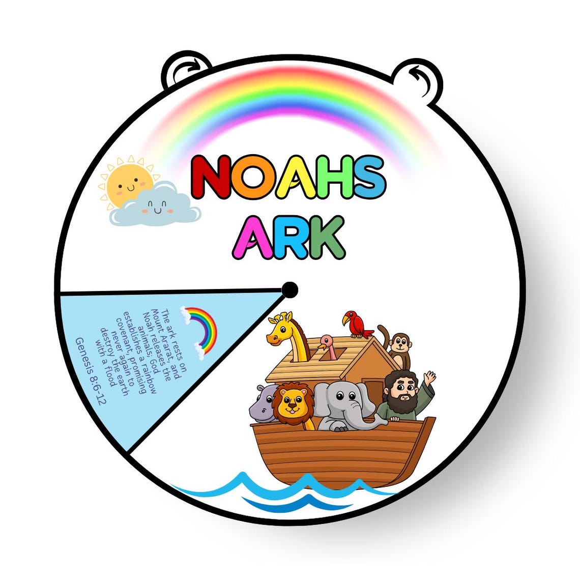 Noahs Ark Coloring Wheel, Printable Bible Activity, Kids Bible Lesson ...