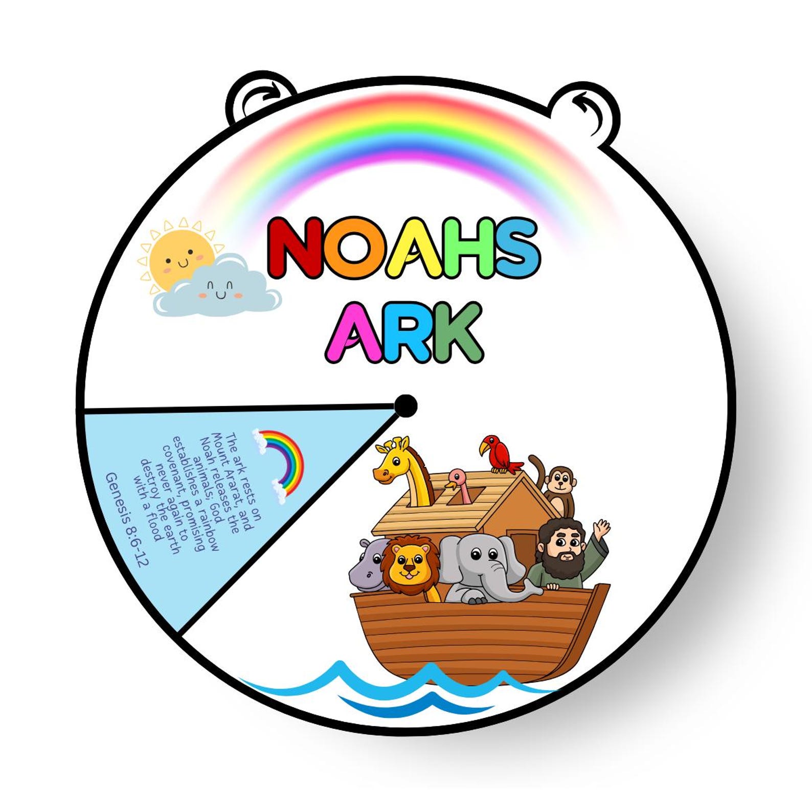 Noahs Ark Coloring Wheel, Printable Bible Activity, Kids Bible Lesson ...