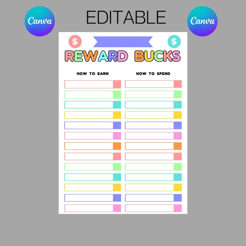 Kids Reward Bucks Printable, Kids Reward Coupons, Chore Bucks ...