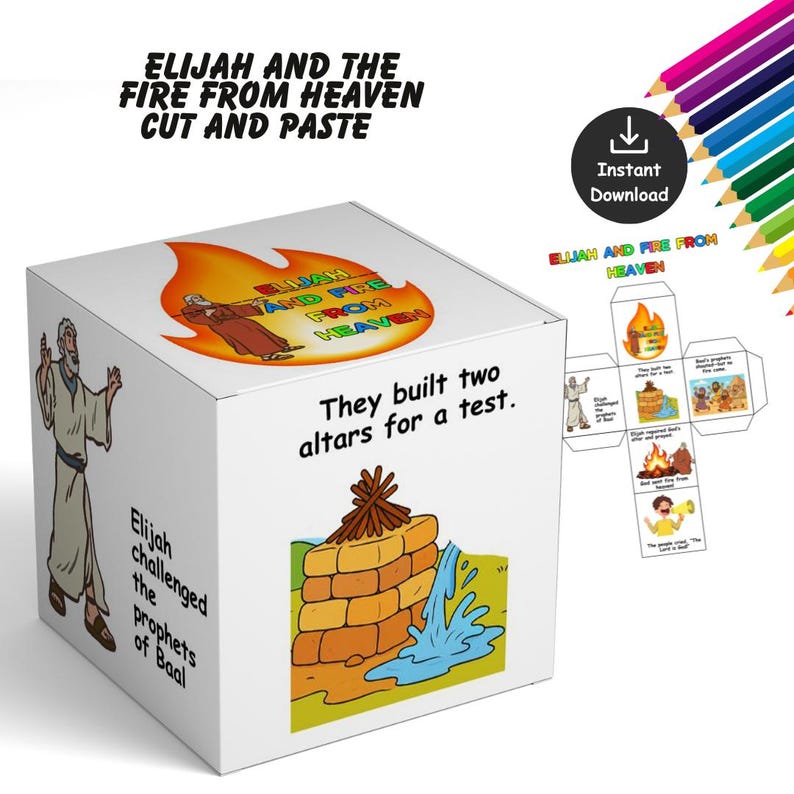 Elijah and the Fire From Heaven Coloring Cube Craft, Memory Games ...