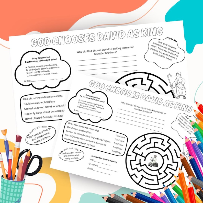 David Becomes King Activity Sheet, Bible Craft, Bible Story Lesson ...