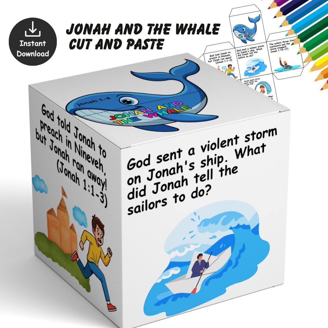 Jonah and the Whale Foldable Cube, Bible Craft Printable for Kids ...