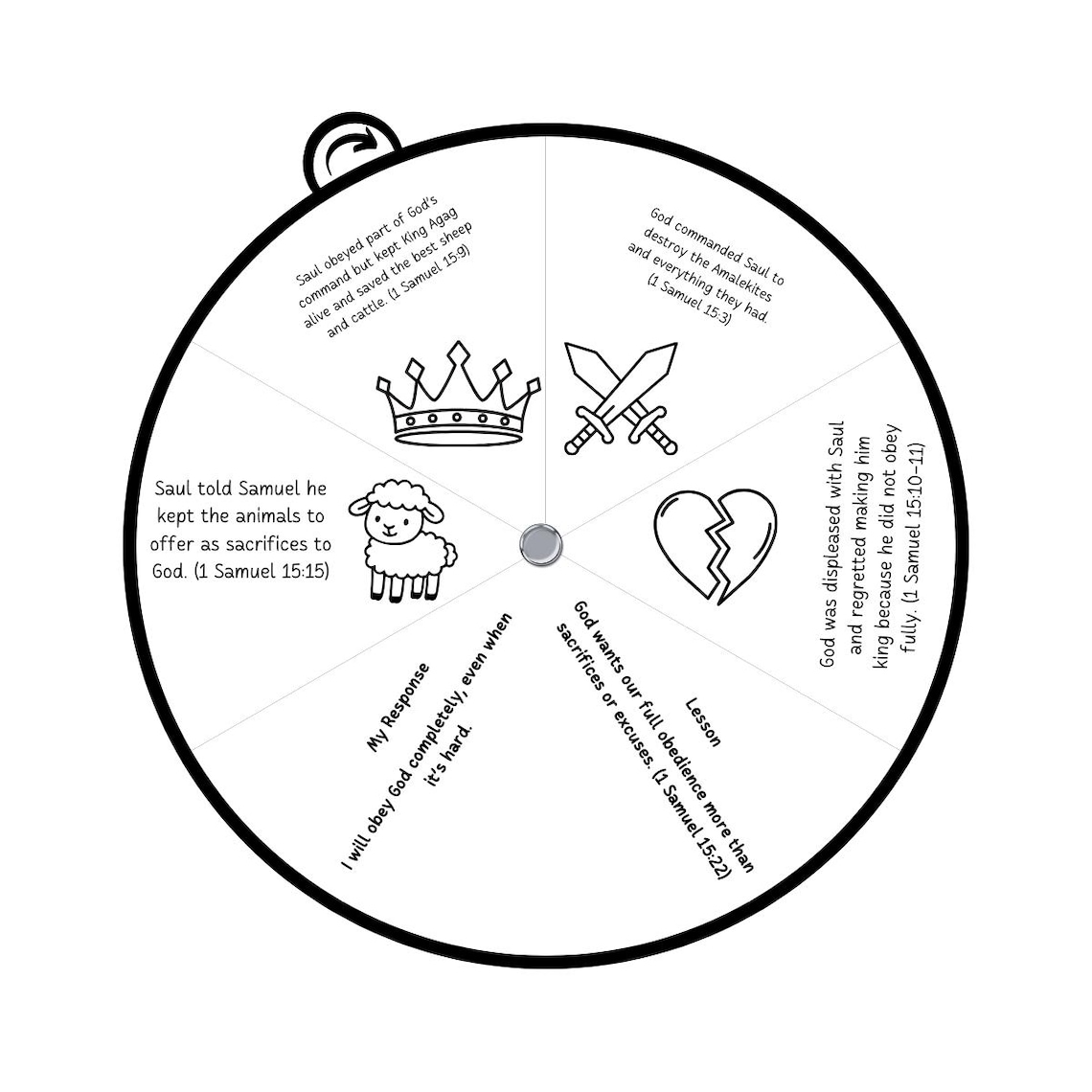 King Saul's Disobedience Spinner Wheel Craft, Bible Study Lesson Sunday ...