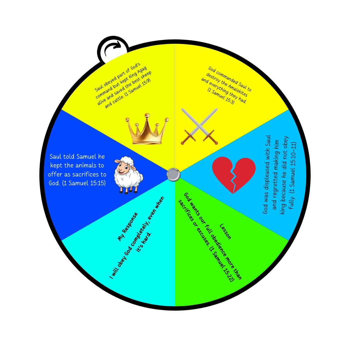 King Saul's Disobedience Spinner Wheel Craft, Bible Study Lesson Sunday ...