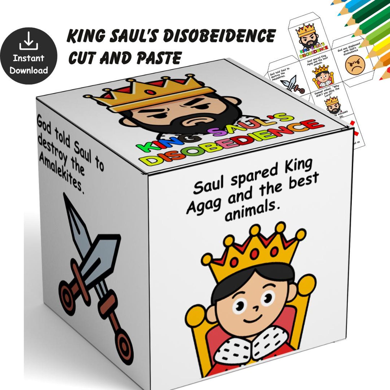 King Saul's Disobedience Coloring Cube Craft, Bible Study Lesson Sunday ...