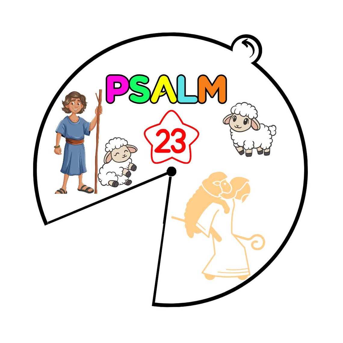Psalm 23 Coloring Wheel, Printable Bible Activity, Watercolor, Kids ...