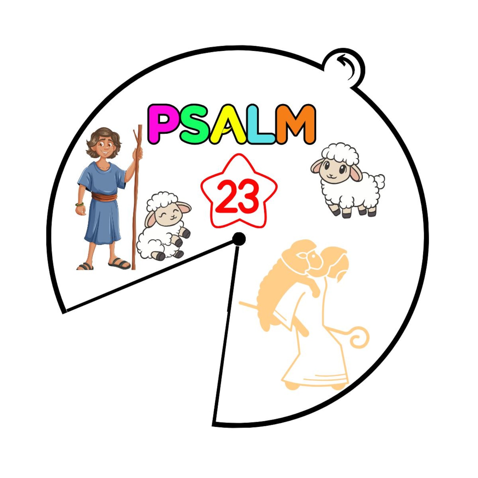 Psalm 23 Coloring Wheel, Printable Bible Activity, Watercolor, Kids ...