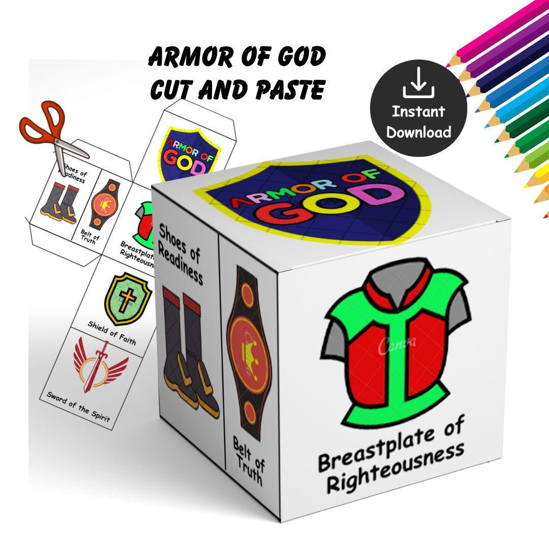 Armor of God Cube Bible Craft, Bible Lesson, Memory Game, Sunday School ...