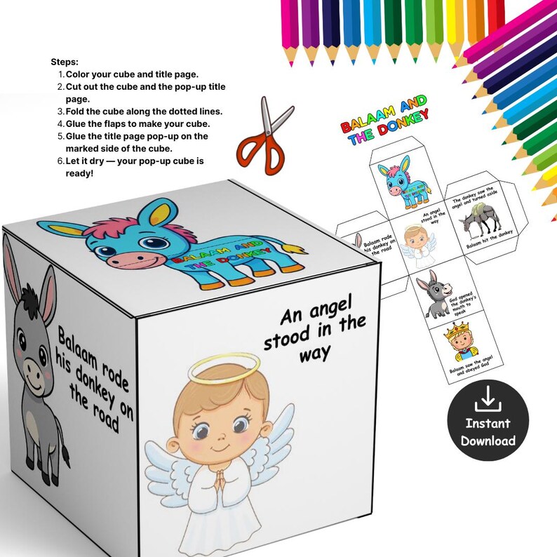 Balaam and the Donkey Cube, Coloring Cube Craft, Bible Lesson Study ...