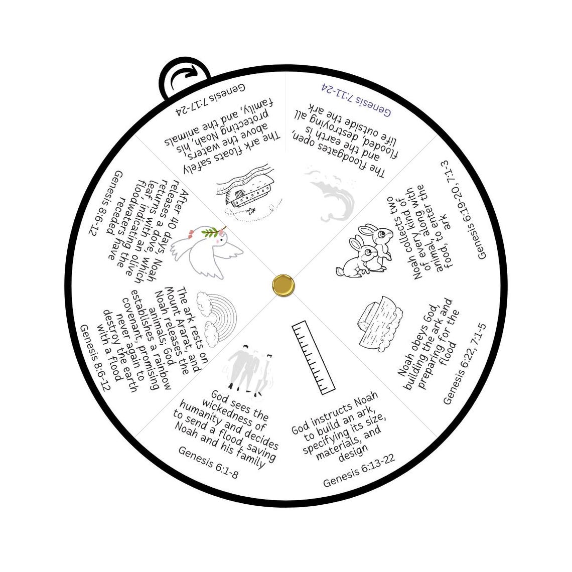 Noahs Ark Coloring Wheel, Printable Bible Activity, Kids Bible Lesson ...