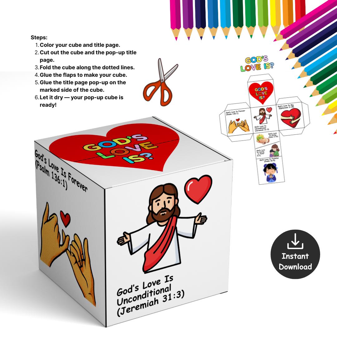 God's Love is Cube, Valentines Day Craft, Printable Bible Activity ...