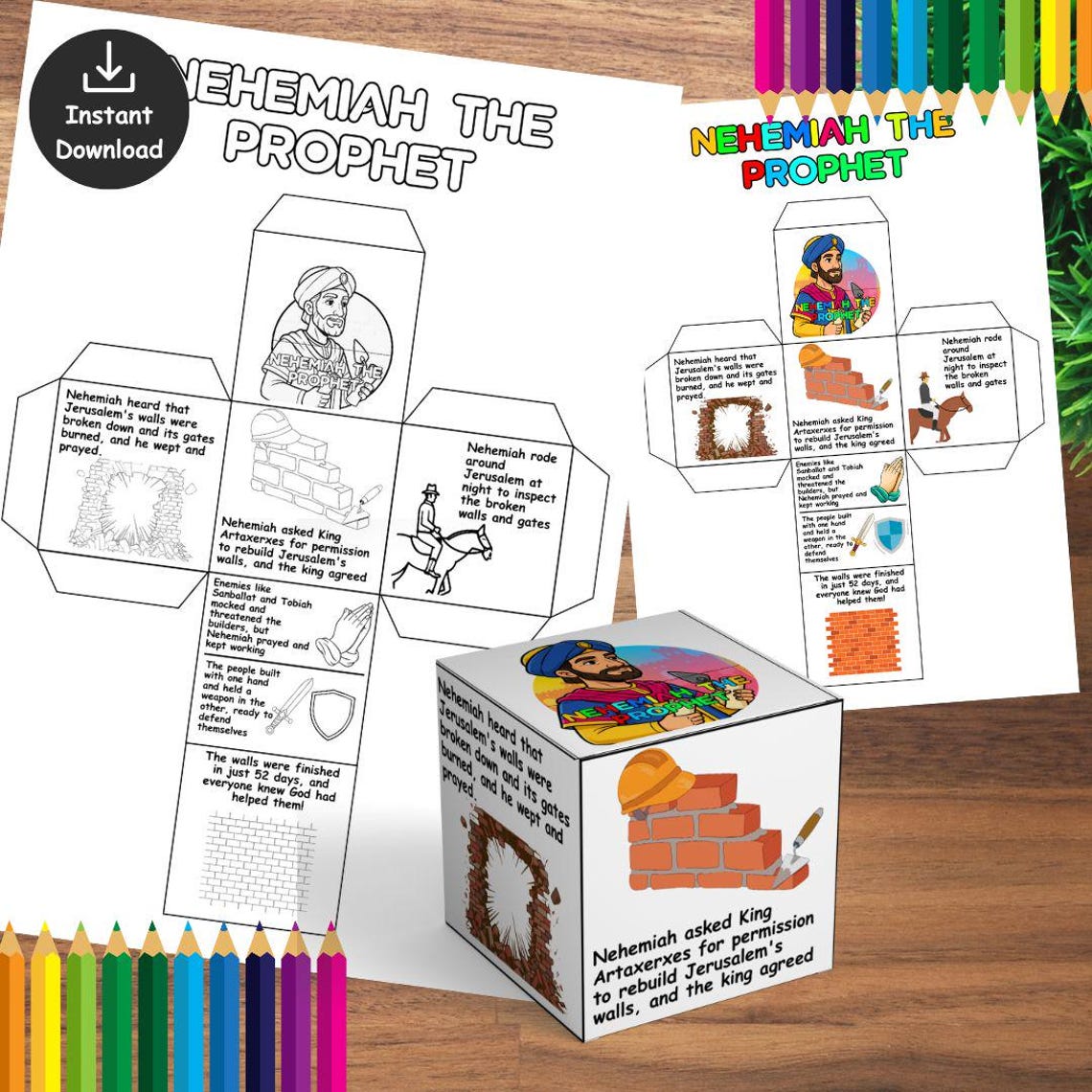 Nehemiah Cube, Bible Story Craft, Bible Lesson, Memory Game, Sunday ...