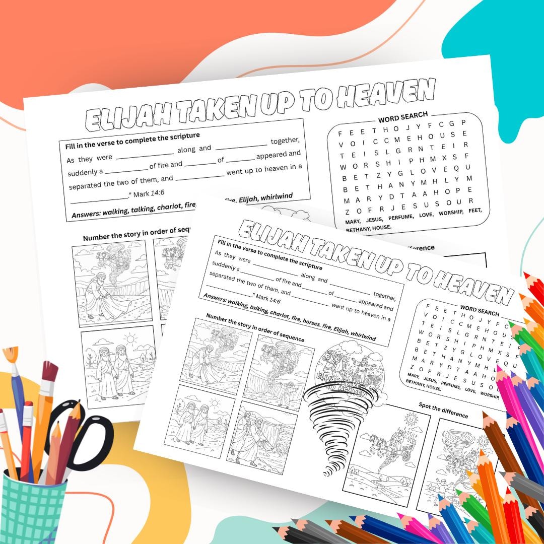 Elijah Taken up to Heaven Activity Sheet, Bible Craft, Bible Lesson ...