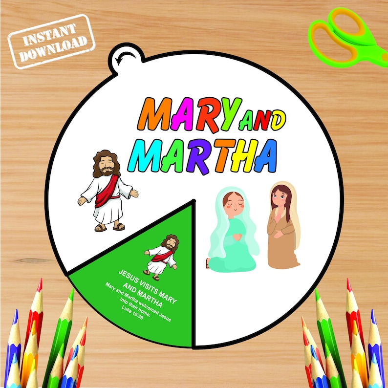 Mary and Martha With Jesus Coloring Wheel, Printable Bible Activity ...