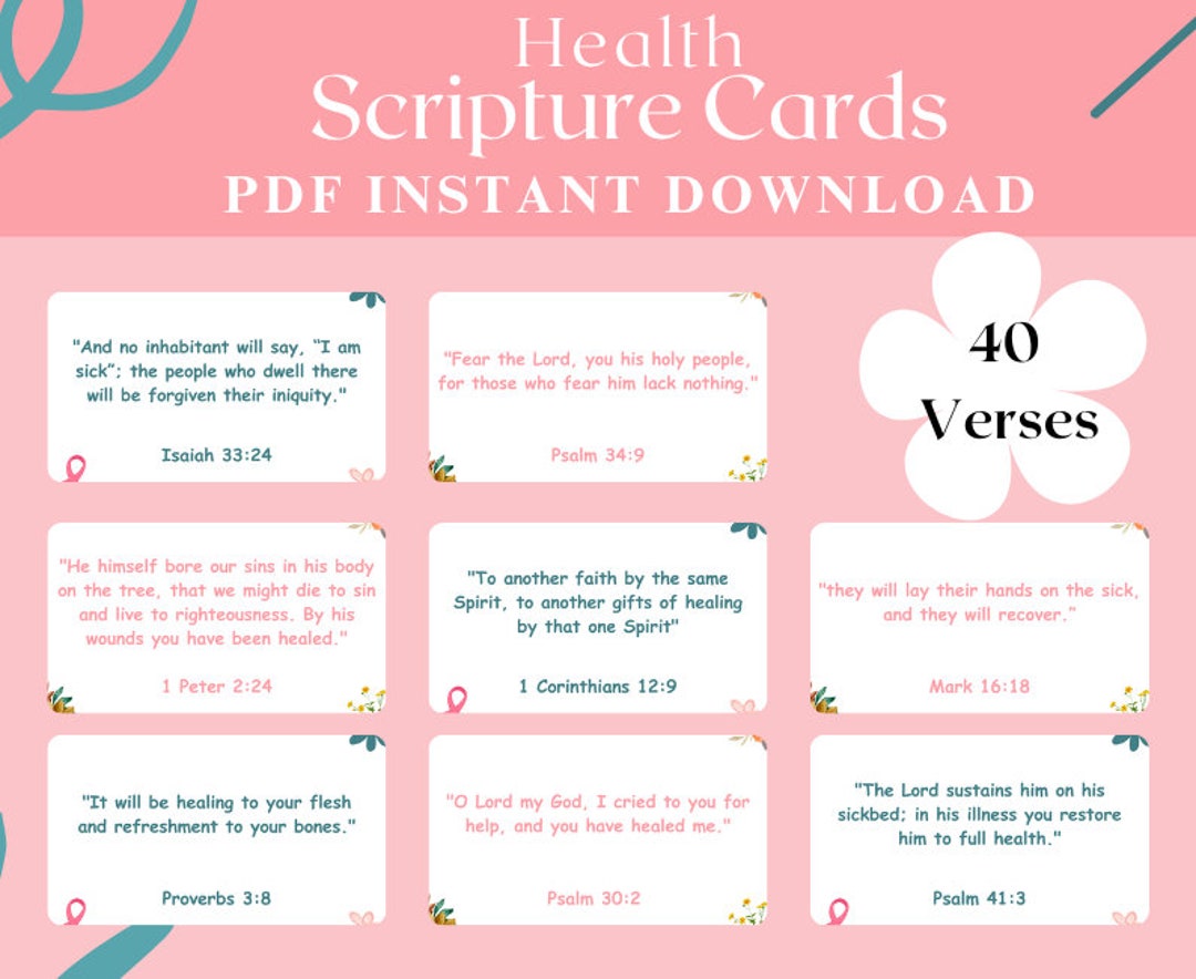 40 Bible Verse Cards on Healing, Printable Scripture Cards, Bible ...