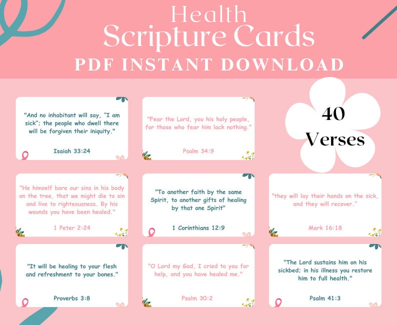 40 Bible Verse Cards on Healing, Printable Scripture Cards, Bible Memory Verse, Mini Scripture ...