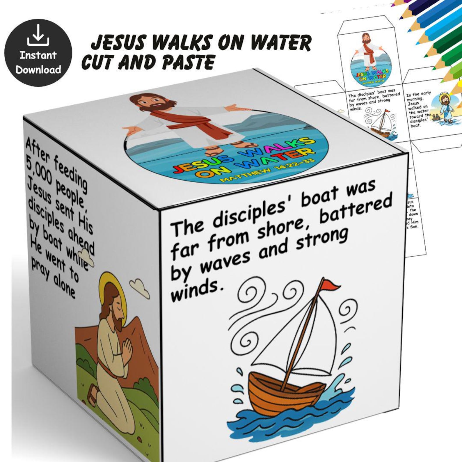 Jesus Walks on Water Kids Bible Story Craft Printable Sunday School ...