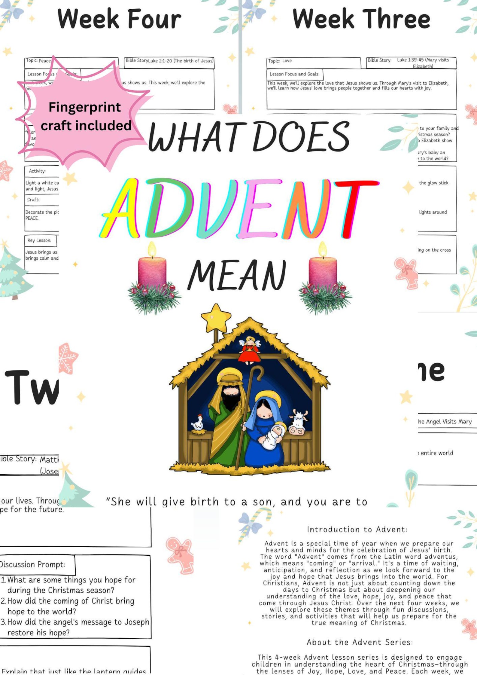 Advent Bible Lesson Christmas Craft Activity Printable for Kids, Kids ...