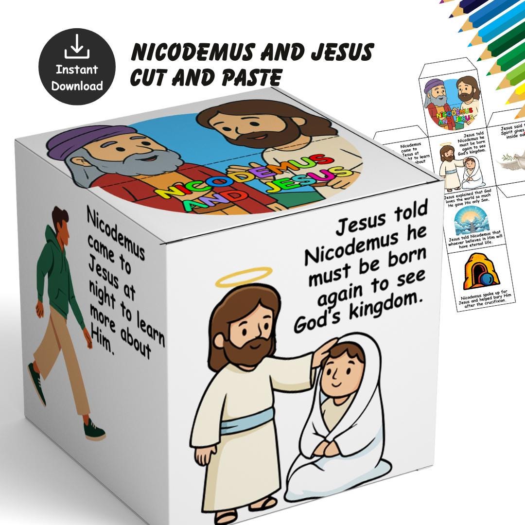 Nicodemus Meets Jesus Cube Craft, Printable Sunday School, Bible Story ...