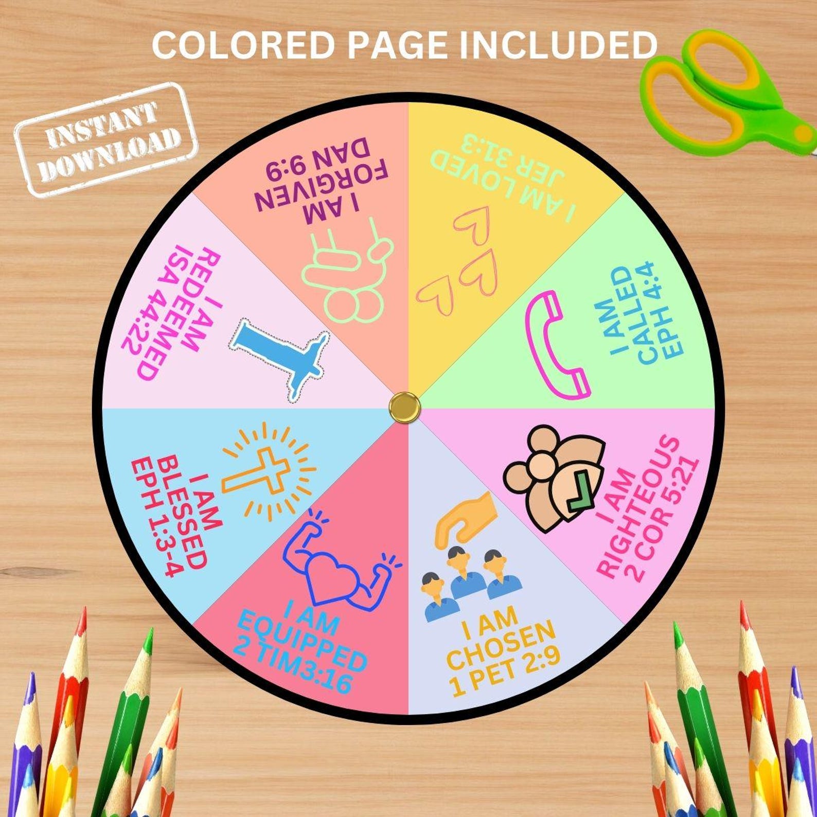 Printable Identity in Christ Coloring Wheel/ Printable Bible Activity ...