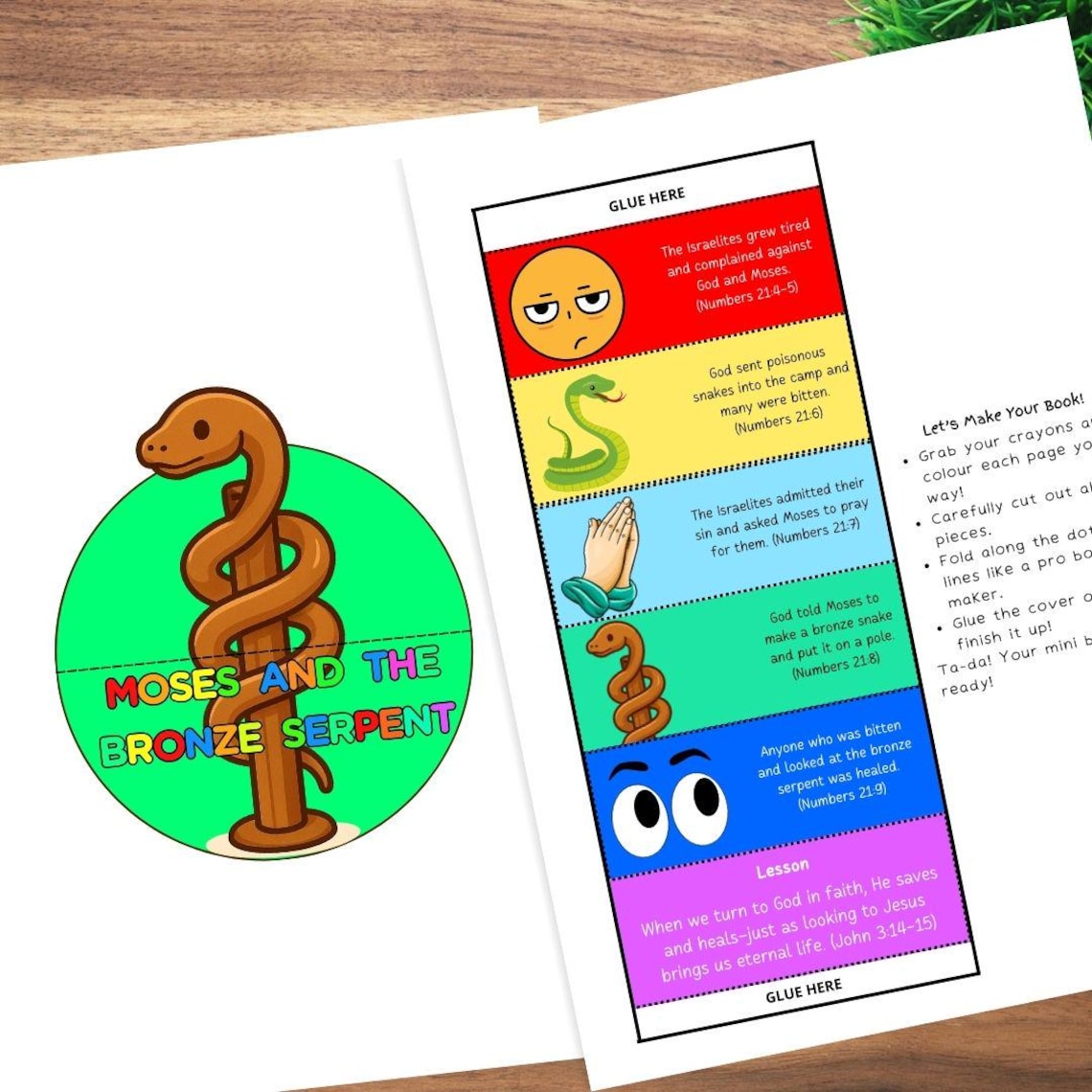 Moses and Bronze Serpent Folding Surprise Bible Craft, Bible Lesson ...
