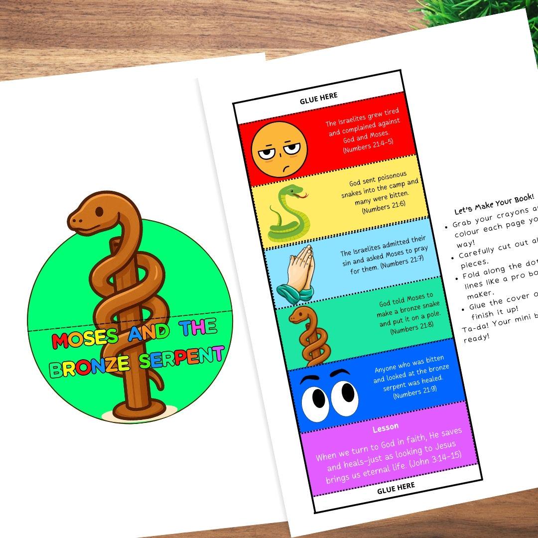 Moses and Bronze Serpent Folding Surprise Bible Craft, Bible Lesson ...