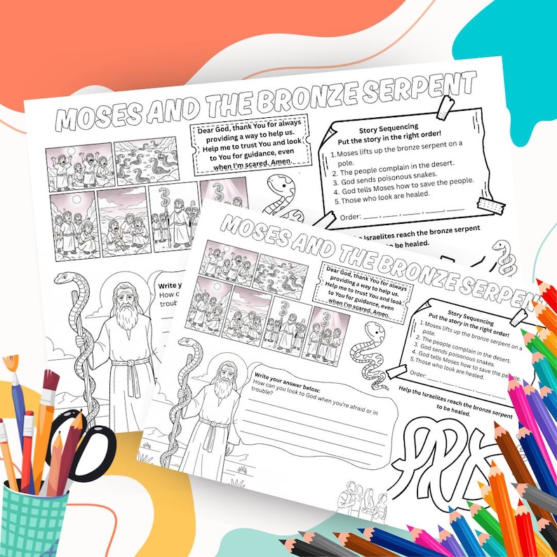 Moses and Bronze Serpent Activity Sheet, Bible Craft, Bible Lesson ...